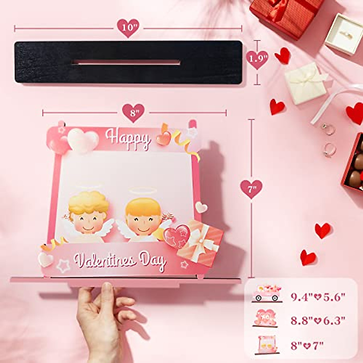 3 Pcs Valentine's Day Wooden Sign Table Decor, Romantic Tabletop Centerpiece Signs Valentine Decorations for Tables, Wood Love Heart Car Gift Valentines Day Decor for Home Wedding Anniversary Party Supplies