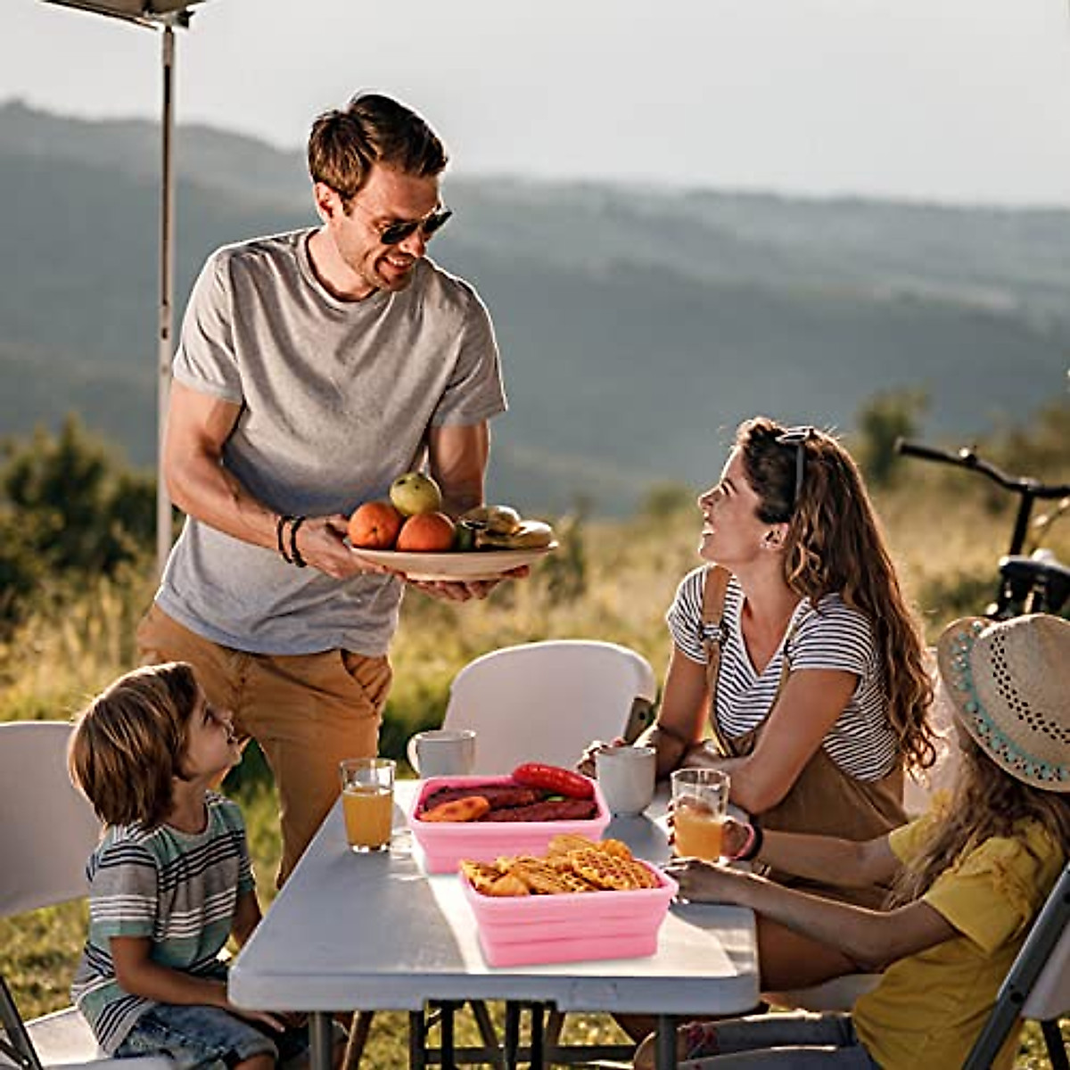 Collapsible Silicone Food Storage Containers with Lids,Set of 3 Silicone Lunch Box Containers,Foldable Meal Prep Container for Kitchen,Microwave & Dishwasher & Freezer Safe,BPA Free