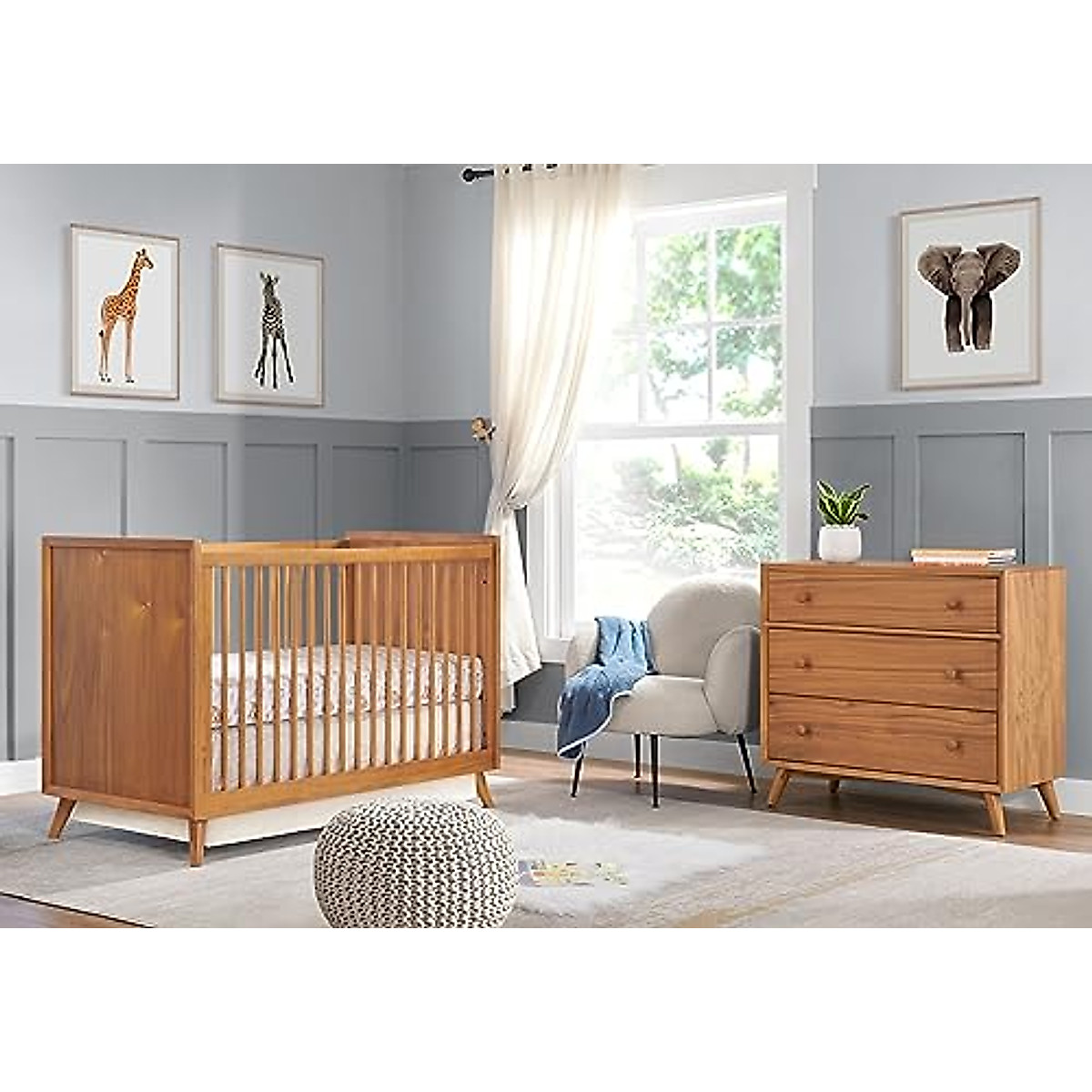 Oxford Baby Dawson Modern 3-in-1 Convertible Island Baby Crib, Honey Brown, Green Guard Gold Certified