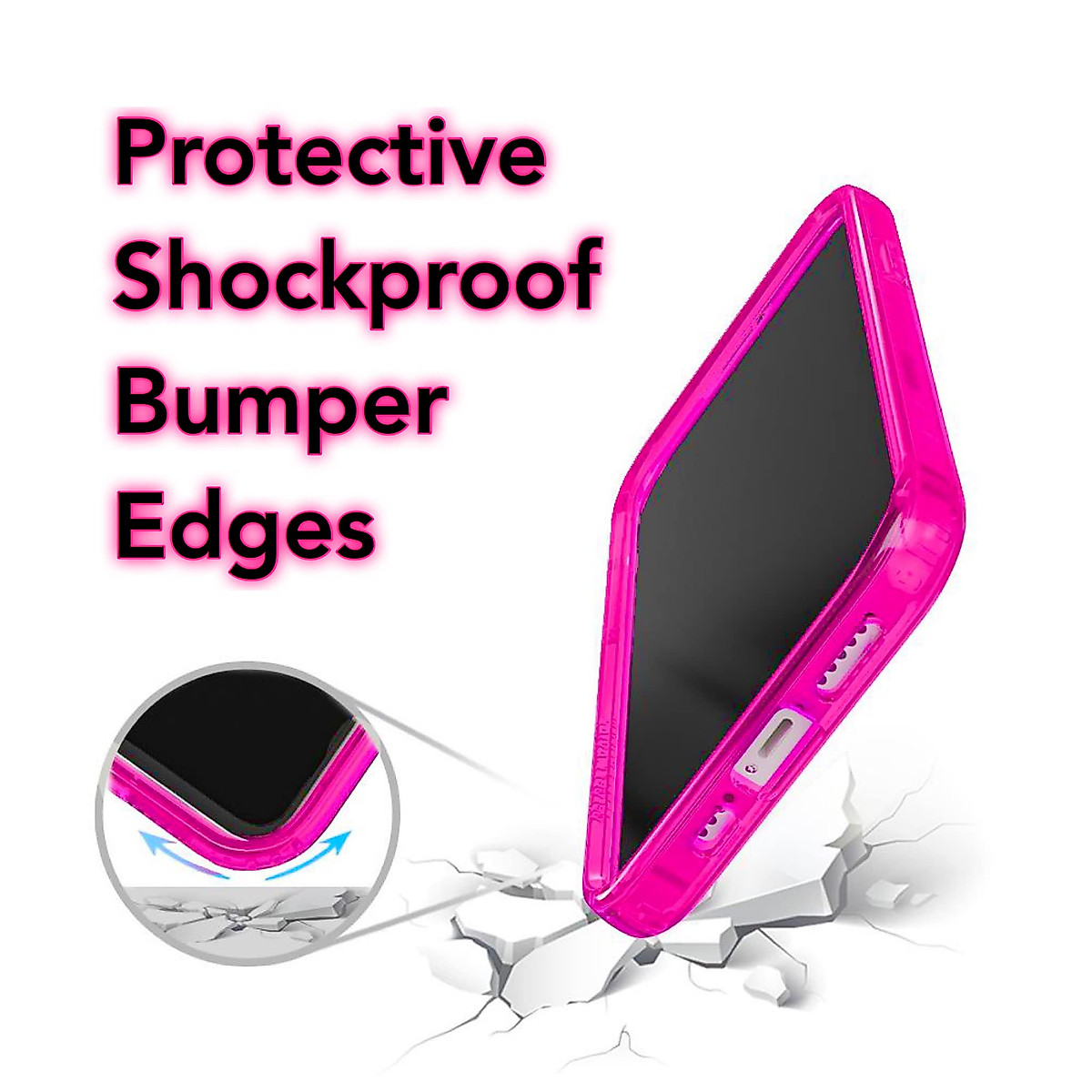 NYCPrimeTech iPhone 11 Pro Max Case/Slim & Soft Transparent Neon Pink Cover with Bumper Edge for iPhone 11 Pro Max/Cute Flexible & Stylish Protection // 6.5" (Hot Pink)