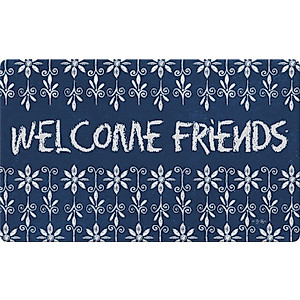 Toland Home Garden 800335 Chalk Flowers Welcome- Blue Welcome Door Mat 18x30 Inch Flower Outdoor Doormat for Entryway Indoor Entrance