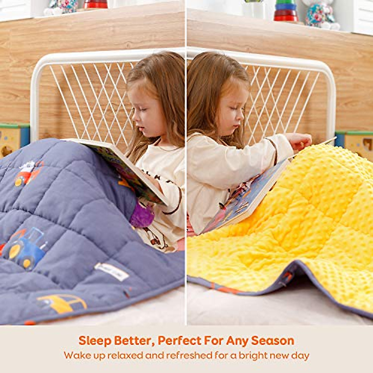 Uttermara Weighted Blanket 3 lbs, Ultra Cozy Minky Fleece and Cotton Sided with Cartoon Patterns, Reversible Heavy Blanket Great for Calming and Sleeping, 36x48 inches, Blue Car World