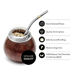 BALIBETOV Yerba Mate Gourd Set (Original Natural Handmade Yerba Mate Cup Argentina) - Includes Mate Tea Cup, Bombilla (Yerba Mate Straw) and Clean Brush - Classic Mate Cup and Bombilla Set (BROWN X2)