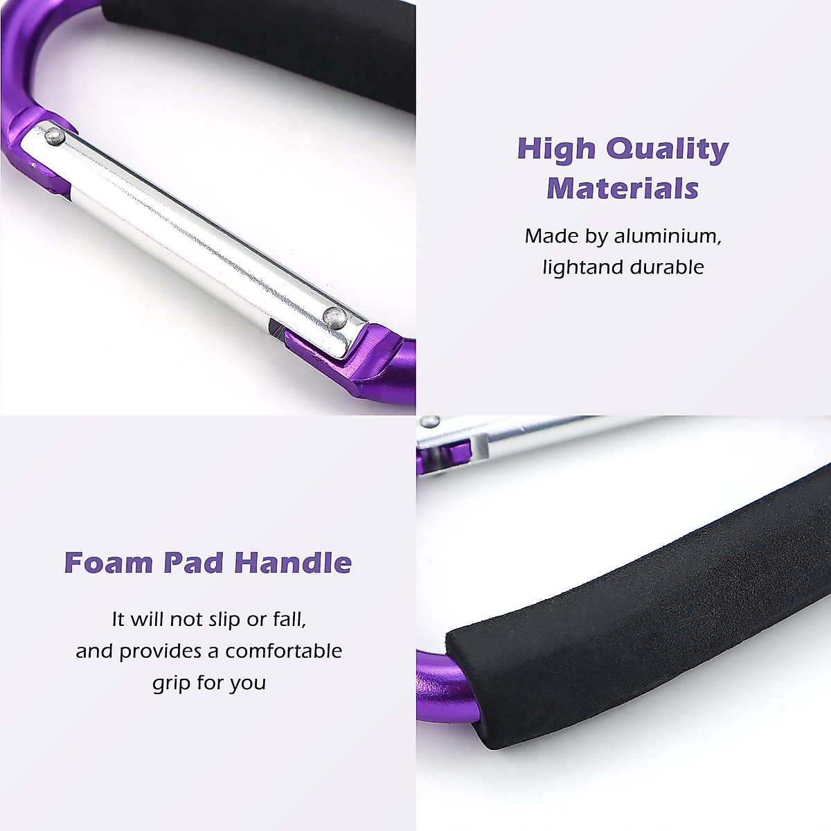 JIALEEY Strong Large Durable Buggy Carabiner Stroller Hooks Mummy Clip Pram Pushchair Grocery or Shopping and Plastic Bags Holder, 2 Pack Purple