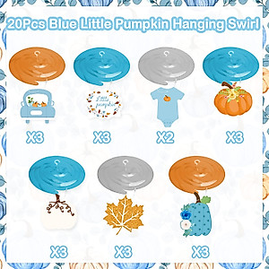 Little Pumpkin Party Hanging Decorations, Blue Boy Little Pumpkin Baby Shower Decoration, Pumpkin Truck Maple Leaf Hanging Swirl Streamer for Boy Fall Baby Shower Gender Reveal Party Supplies