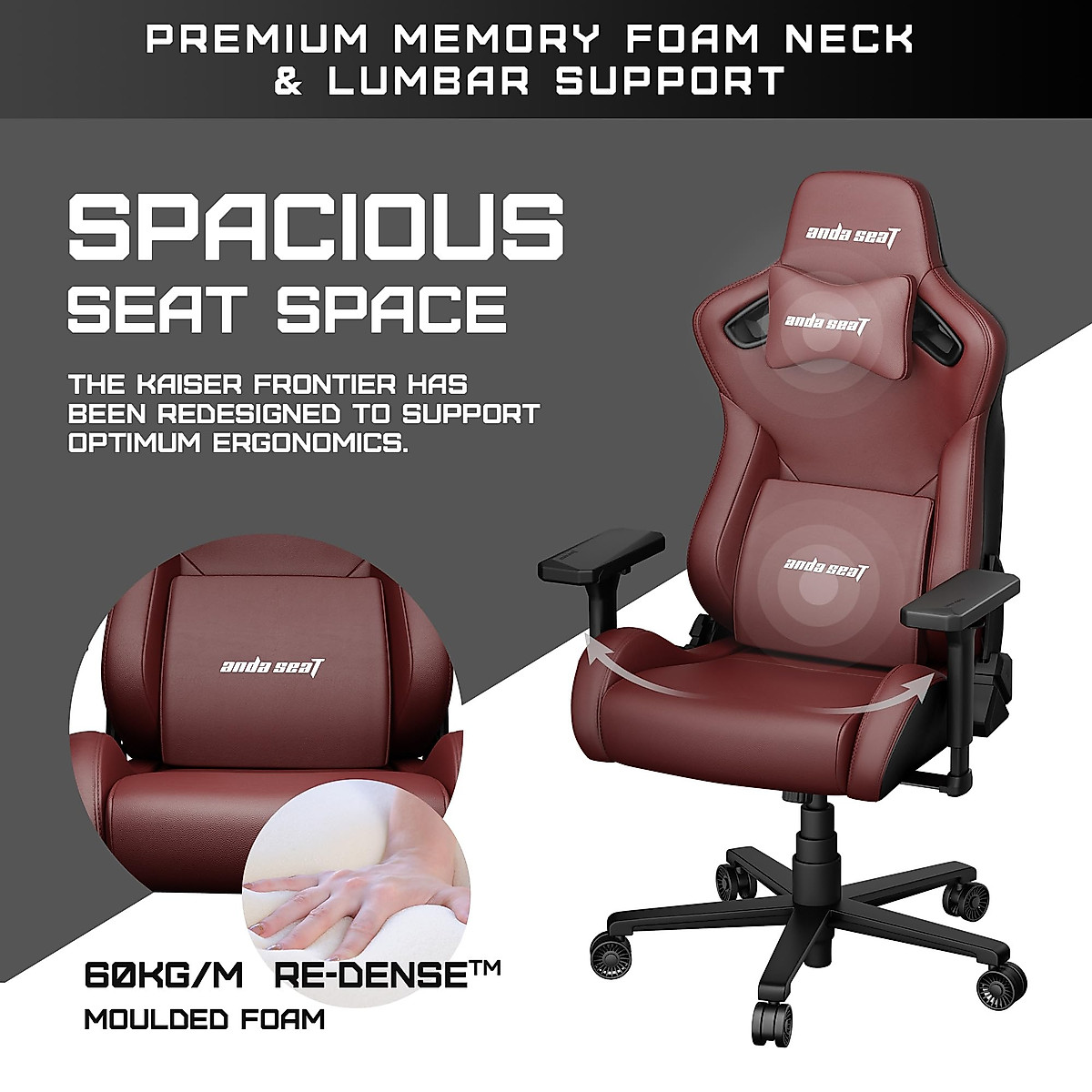 Anda Seat Kaiser Frontier Maroon PVC Leather Gaming Chair - XL Premium Ergonomic Gamer Chair for Adults, Video Game Chairs with Memory Foam Neck Pillow & Lumbar Back Support - Office Computer Seat