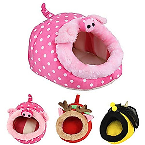 POPETPOP Guinea Pig Bed-Rat Hides,Mini Warm Sleep Pet Cushion Pad Bed Pink Pig Design Cage for Mouse,Hamster,Chinchilla,Sugar Glider,Syrian Hamster,Ferret-Small