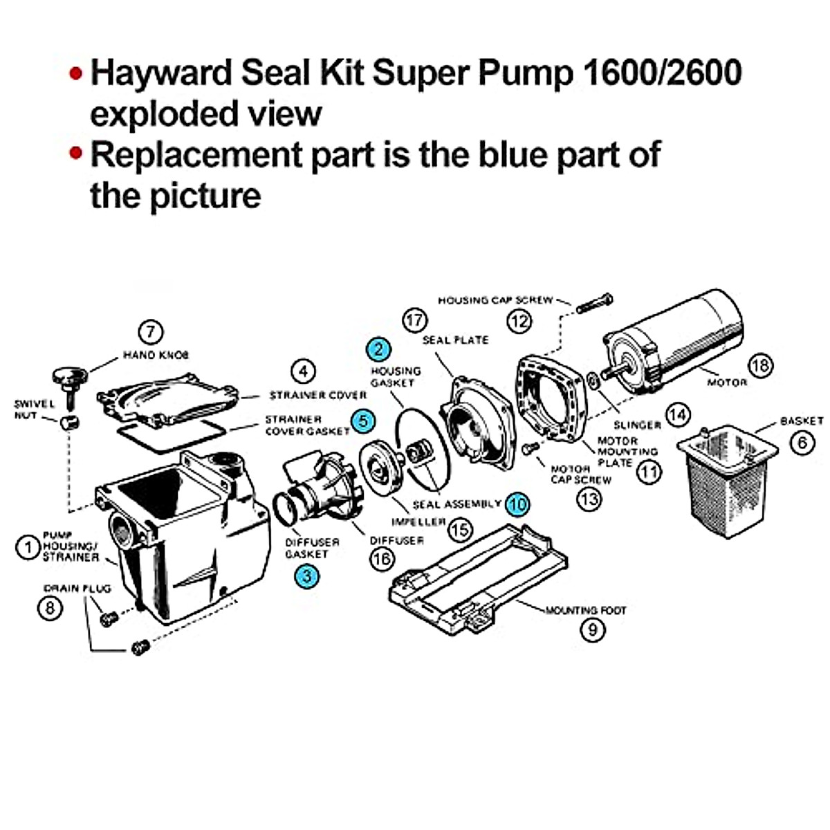 Replacement Hayward Super Pump Seal Kit for SP2600 SP1600 SP2600X 1600 1600X Fits Regular/X/VSP Models (Please Pay Attention to The Model When Purchasing)