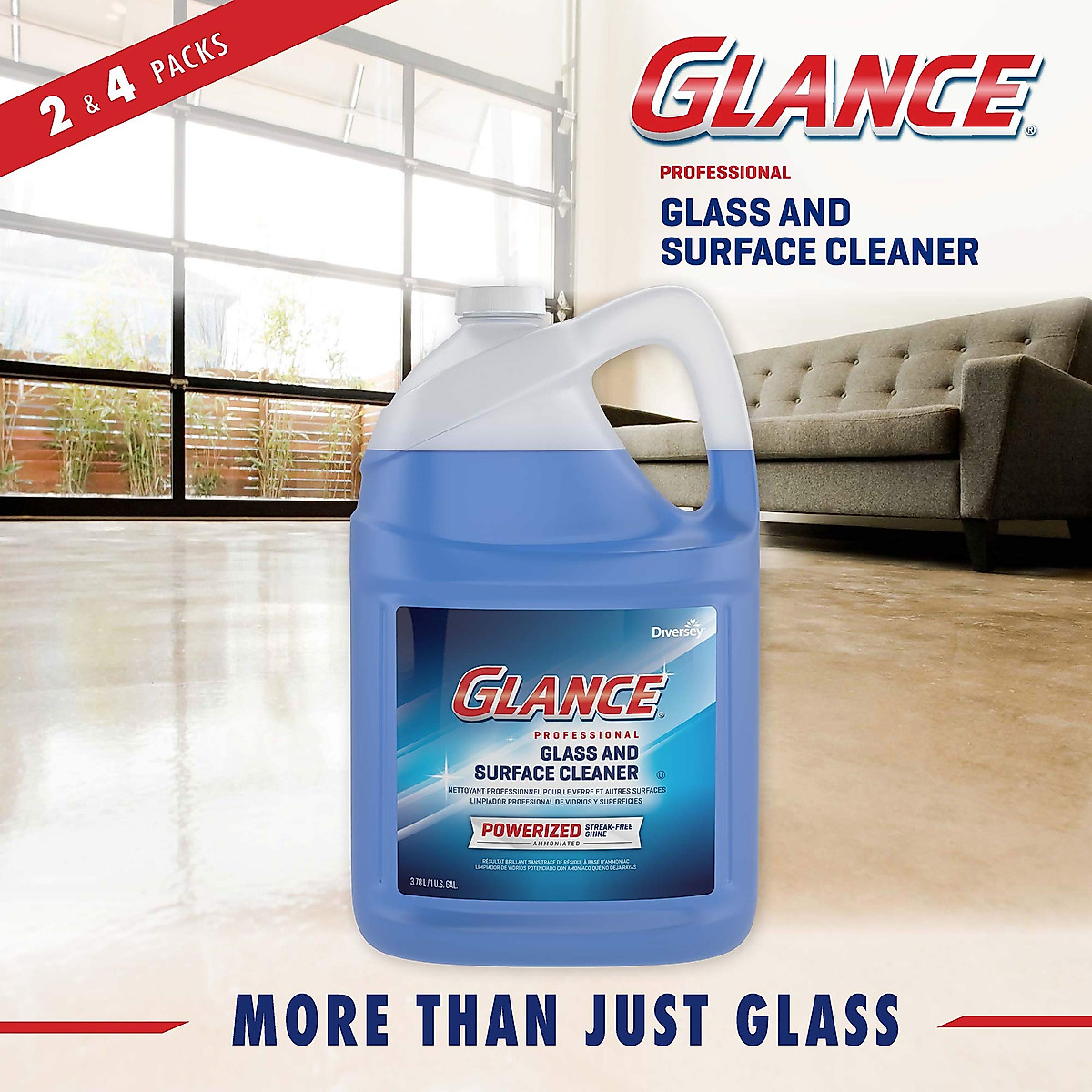 Diversey Glance Powerized Professional Glass & Surface Cleaner, 1 Gallon (4 Pack)