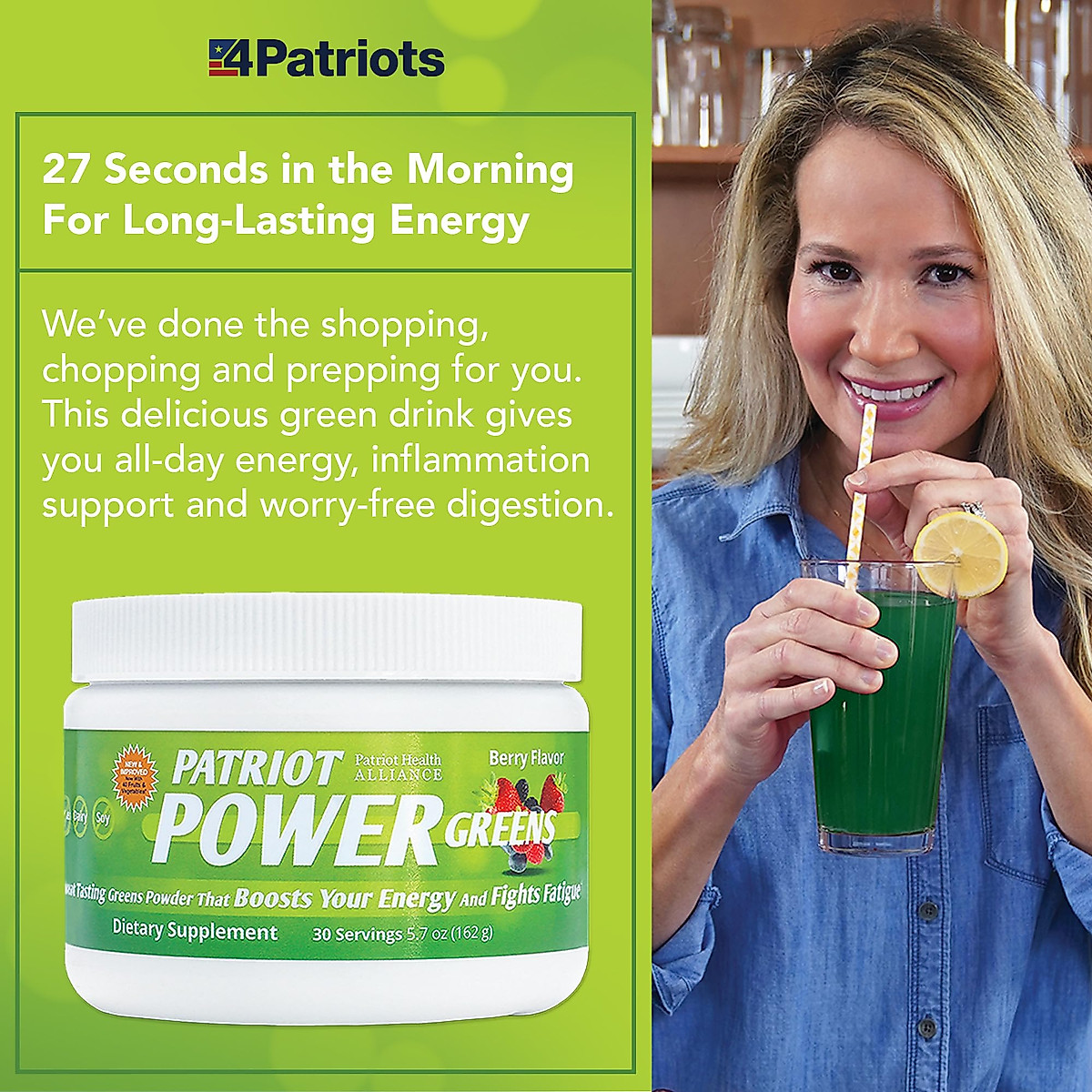Patriot Power Greens: 40+ Fruits & Vegetables, Organic Superfood Dietary Supplement, 30 Servings