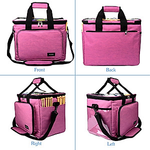 Hoshin Knitting Bag for Yarn Storage, High Capacity Yarn Totes Organizer with Inner Divider Portable for Carrying Project, Knitting Needles(up to 14”), Crochet Hooks, Skeins of Yarn (Purple)