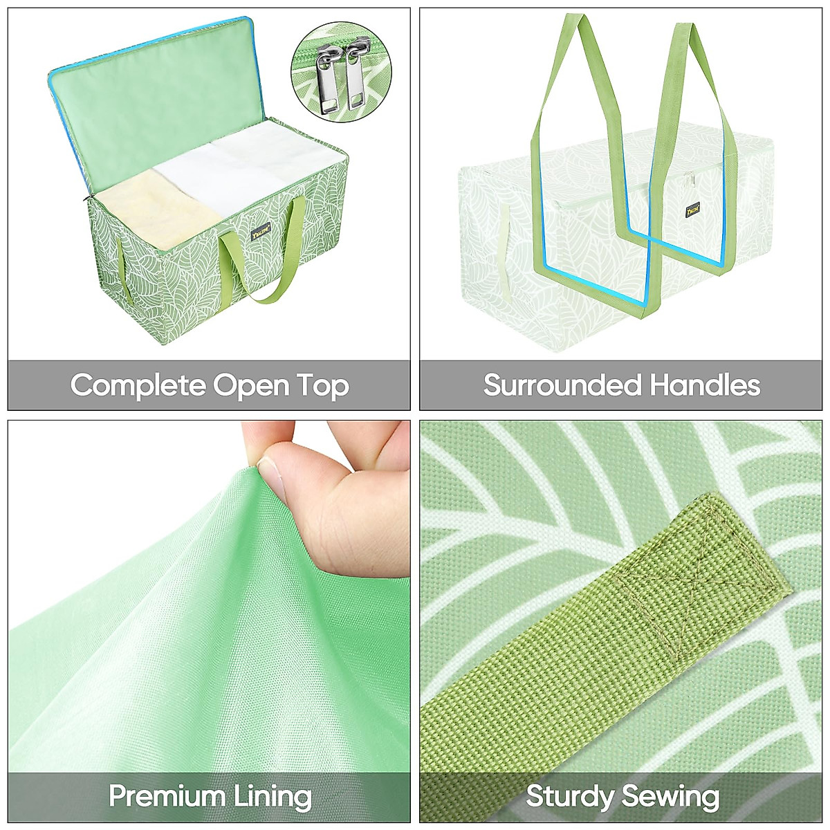 BALEINE Extra Large Storage Tote with Zippers & Carrying Handles, Heavy-Duty Oxford Fabric Moving Bags for Laundry, Space Saving, Storage, Antique Foliage