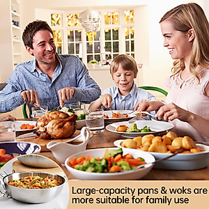 Dr.HOWS ESSENTIAL Tri-ply Stainless Steel Wok Pan, Kitchen Woks & Stir-fry Pans with Lid, Works on Induction, Dishwasher and Oven Broiler Safe, Cooking Frying Pan, Silver (11" wok with lid)