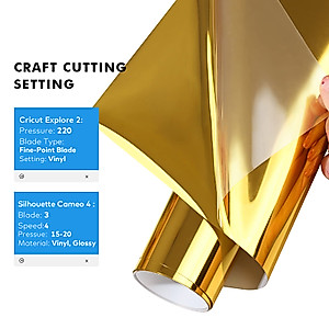 Gatichetta Heat Transfer Vinyl Roll, Metallic Foil Gold Iron On Vinyl 12" X 6ft Chrome HTV Vinyl for Garments