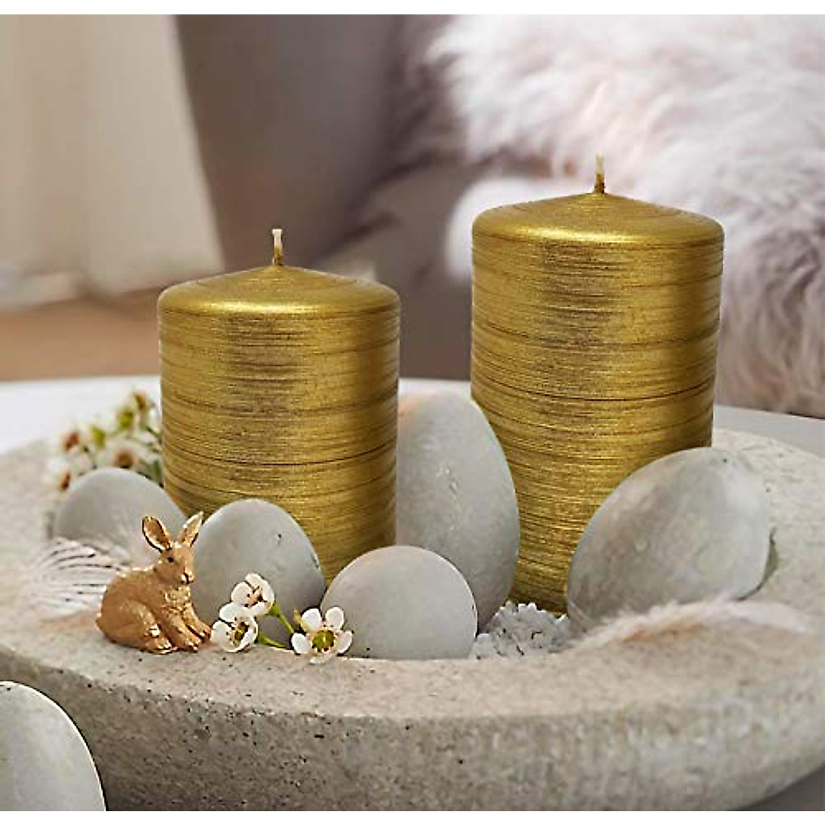 Hyoola Brushed Metallic Pillar Candles - 6 Pack - Gold Pillar Candles - European Made Decorative Pillar Candles - 2.75 Inch x 5 Inch