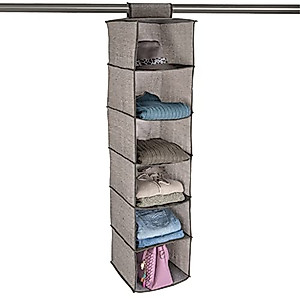 Smart Design 6-Shelf Cubby Sweater Hanging Organizer with Hook & Loop - Heavy Duty Twill Polycotton Material Clothes,Clothing, Accessories,Closet Storage Home Organization(12*48 Inch) [Gray] 6-Tier