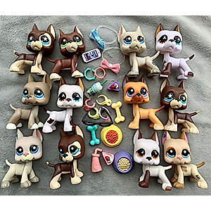 lps Great Dane Dog Random Pack, Random 3pcs lps Great Dane Dog, Bobble Head Magnet Foot Clear Peg lps Dog with lps Accessories Lot 7pcs Kids Gift