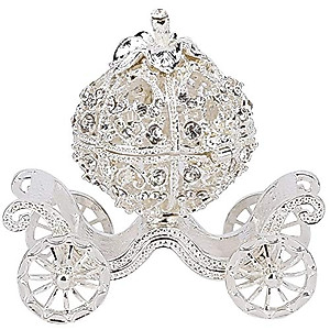 Rhinestone Decorated Pumpkin Carriage, Pumpkin Carriage Trinket Box with Metal Ring Jewelry Holder for Tabletop Decoration