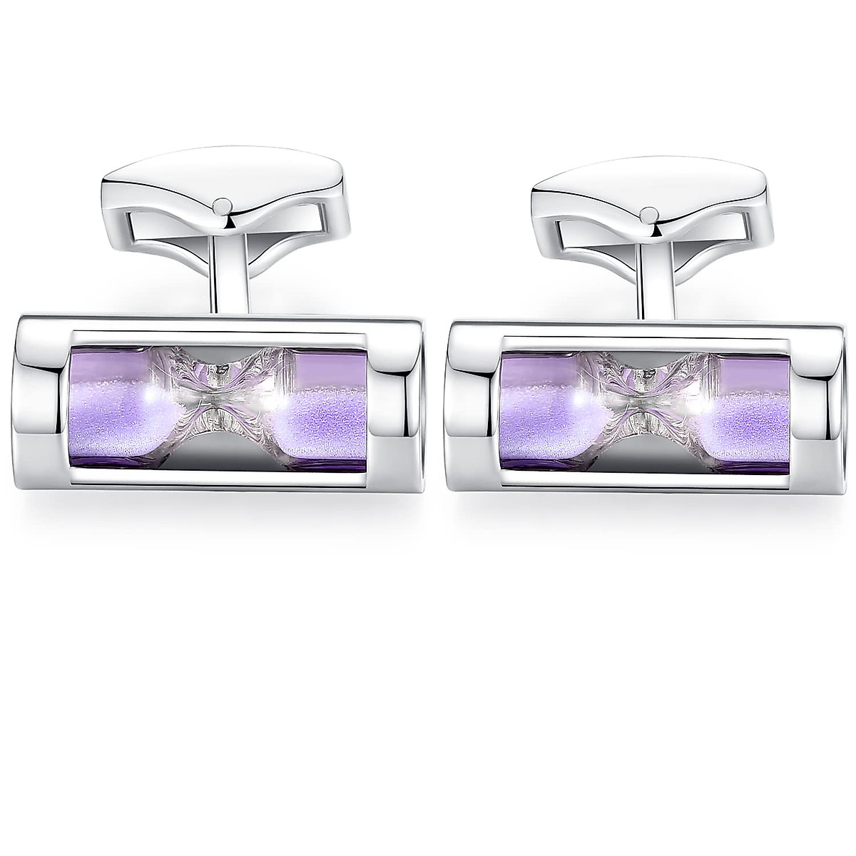 HONEY BEAR Hourglass Funnel Sand Timer Cufflinks for Mens Steel Wedding Gift (Purple)