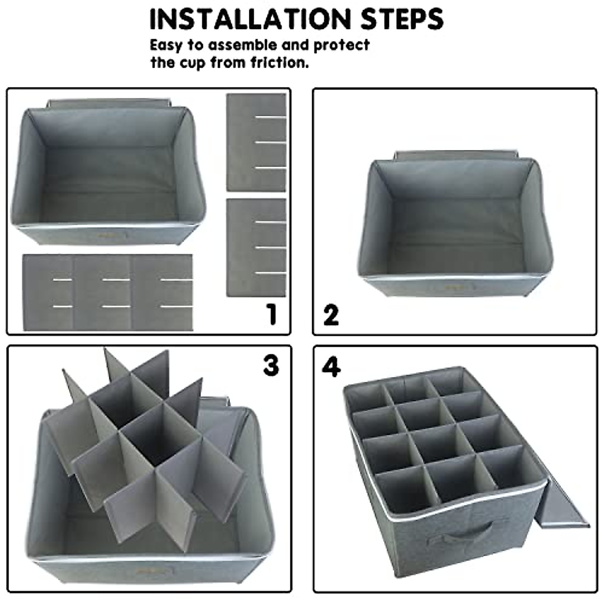 Boczif Wine Glass Storage Cases, Stemware Storage Chest Boxes with Dividers, Glassware Storage Containers Holds 12 Red or White Wine Glasses, Champagne Flutes, Crystal, Drinkware with Label Window