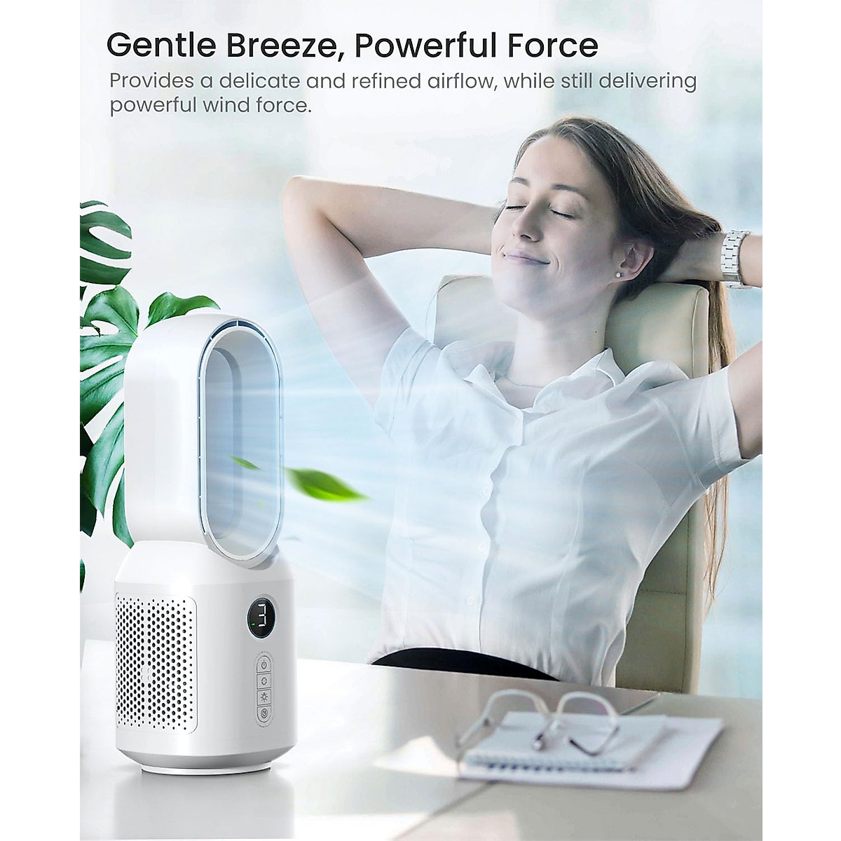 let'me Desk Fan, 106° Oscillating Fan for Indoors,Bladeless Fan with 3 Speeds, Small Office Fan with LED Light, 13 Inch Personal Small Fan for Bedroom Home Office Desktop