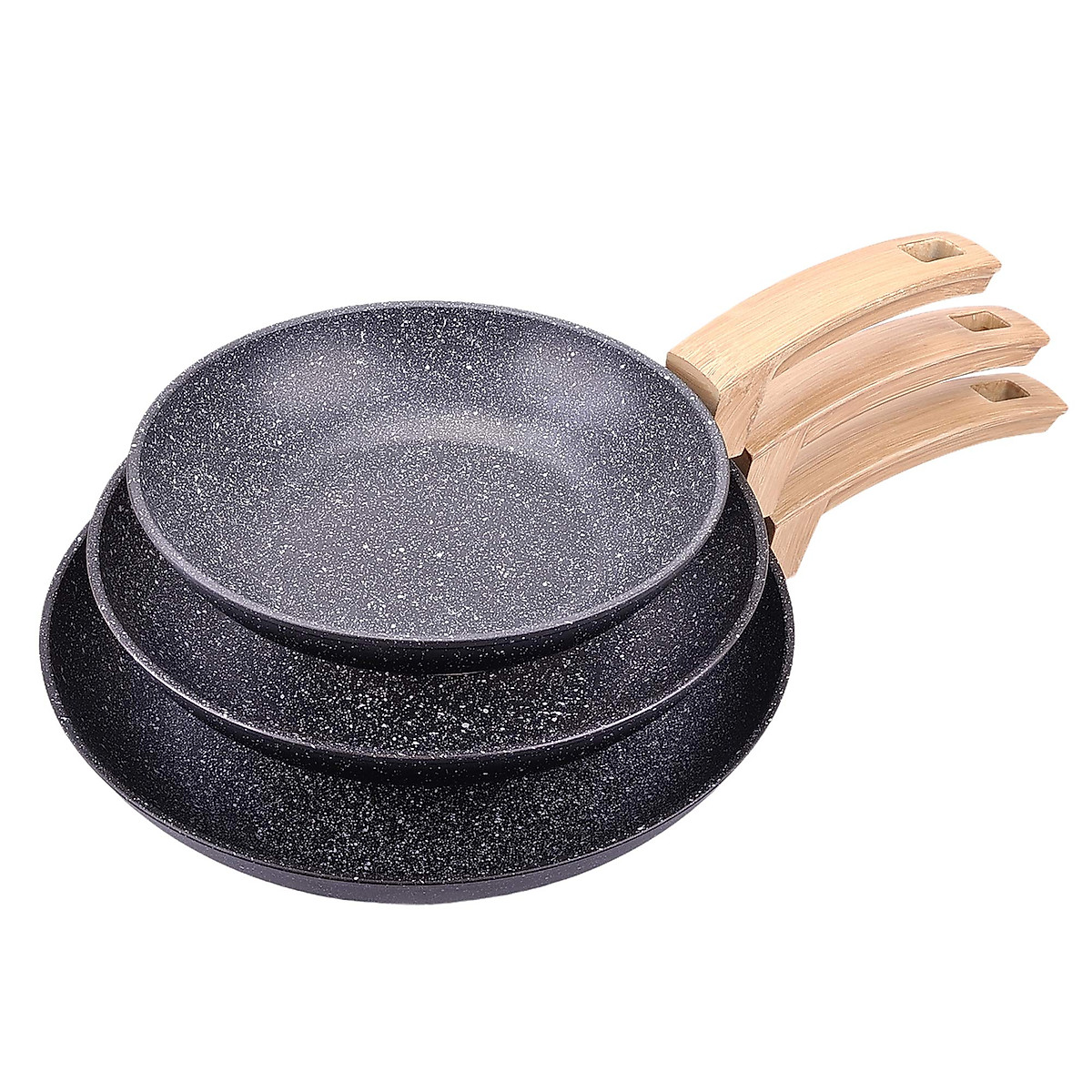 Alluflon Etnea Wood Edition Set of 3 Frying Pans, Aluminium, Black, 20 cm, 24 cm, 28 cm.