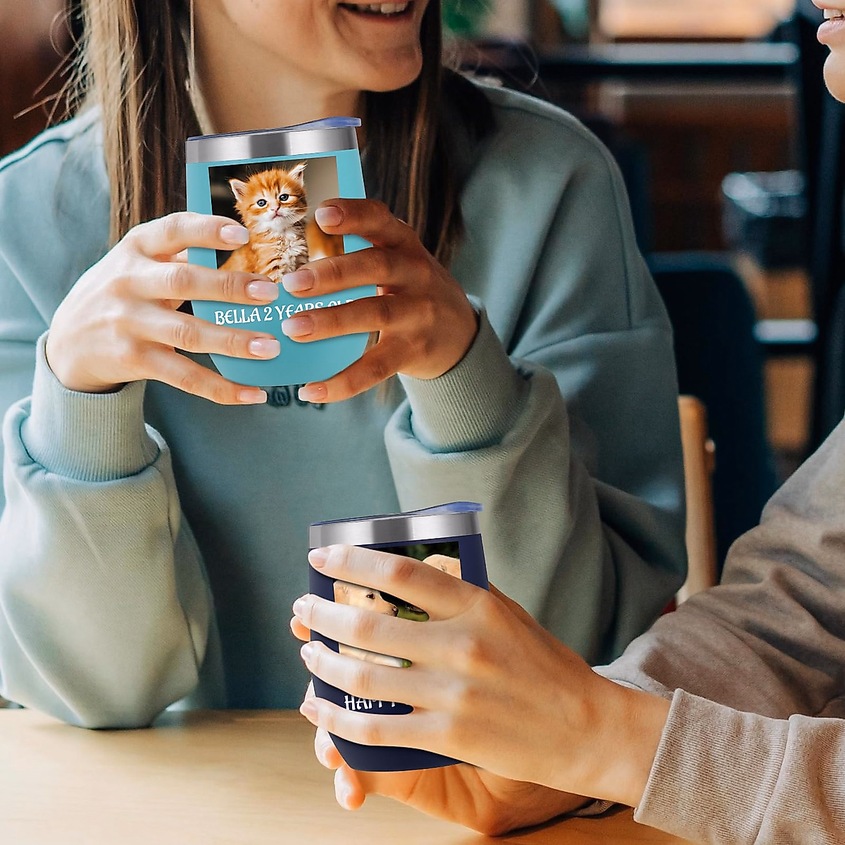 Personalized Custom Wine Tumbler - 12oz Stainless Steel Customized Coffee Mug with Lid & Straw, Double Walled Insulated Cup with Text Picture Name Logo for Hot Cold Drinks Women Men Family (Blue)