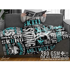 Huglanket Ski Blanket, Best Gifts for Skiers Unique Ski Design, Throw Blanket Gifts for The Coolest Skier, Flannel Plush Blankets - Quotes About Ski - 50"x 65"