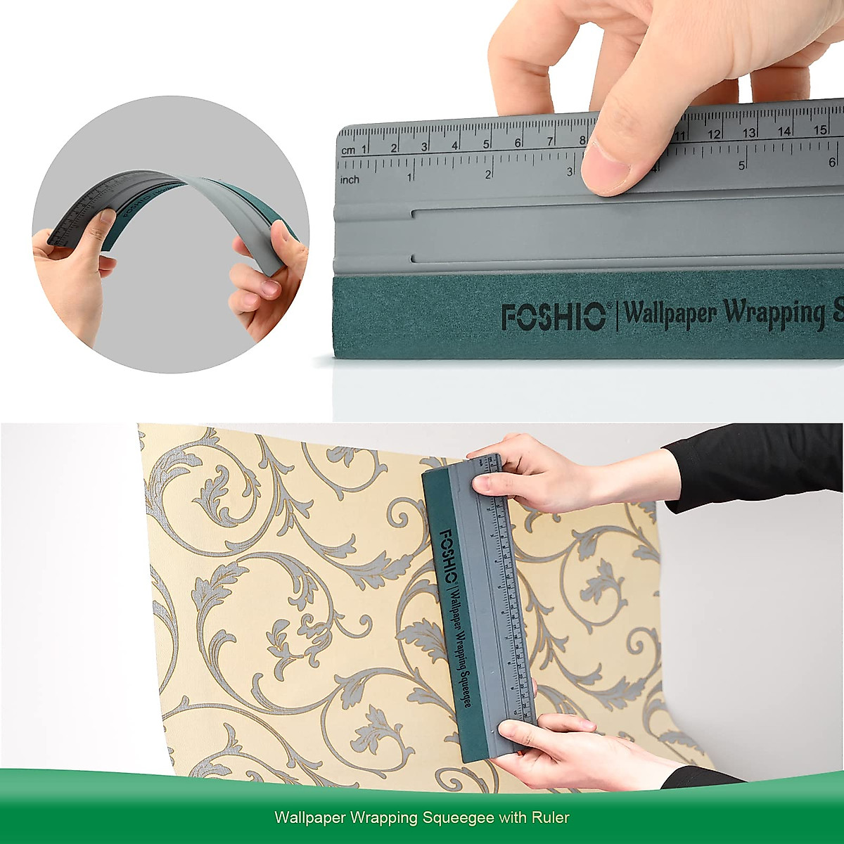 FOSHIO Wallpaper Smoothing Tool Kit, Red Hard Squeegee, 11.5 Inch Wallpaper Wrapping Squeegee, 4 Inch Felt Squeegee with Micro Squeegee, Safety Cutter and Craft Knife, Tape Measure Vinyl Wrap Tool Kit