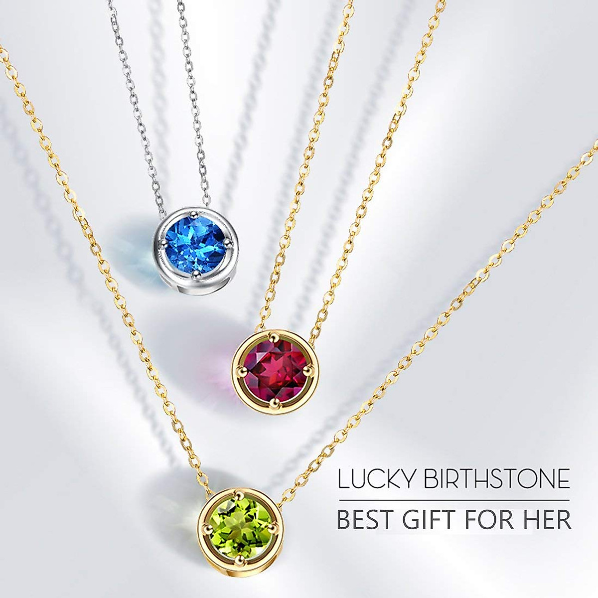 Carleen Solid 14K Yellow Gold Birthday Round Gemstone February Solitaire Amethyst Birthstone Necklace Pendant Delicate Dainty Fine Jewelry Anniversary Birthday Gift for Women Mom, 18 inch