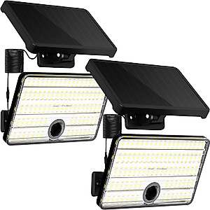 KERNOWO Solar Lights Outdoor, 85 LED 4000LM Security Lights, Solar Motion Sensor Lights with 16.4Ft Detachable Cable, IP65 Waterproof Wall Lights 3 Modes for Outside,Garage, Entryways, 2Pack