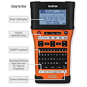 Brother P-Touch Edge PT-E550W Electronic Label Maker, Industrial Wireless Handheld Labelling Kit PTE550W, Orange - Up to 30mm/sec, 180 x 360dpi, Auto Strip Cuttter, Backlit LCD Screen, Cbmoun