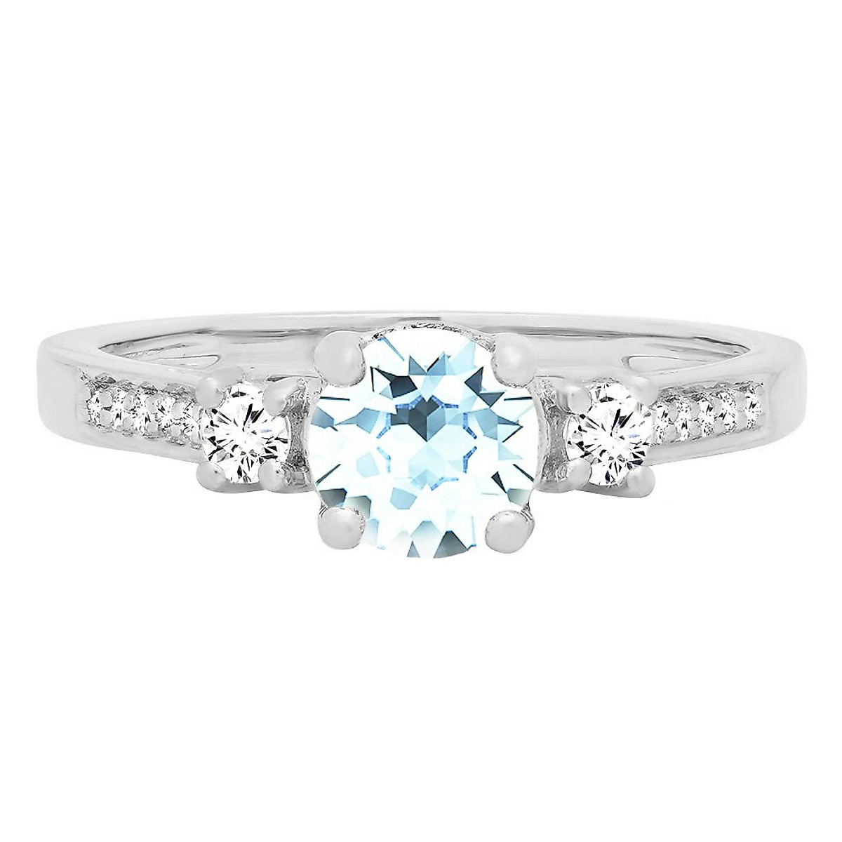 Dazzlingrock Collection 5 MM Round Aquamarine, White Sapphire & Diamond Ladies Engagement Ring in 10K White Gold, Size 7