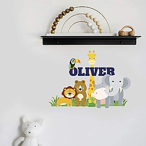 waldo Custom Name Jungle Animals - Baby Boy Girl Wall Decal - Animals Wall Decor - WD30. Zoo Theme Wall Decal Removable Nursery Wall Decal for Kids Room - Animals Name Sticker