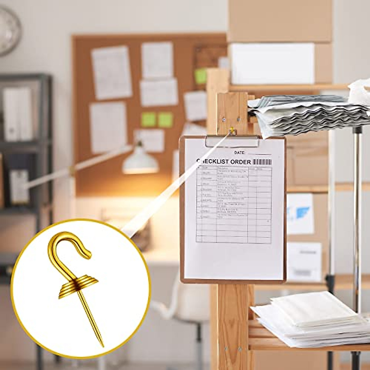Push Pin Wall Hook Thumbtack Hooks Iron Alloy Nail Hooks for 20 lbs Home Office School Party Holiday Supply (Gold, 30 Pieces)