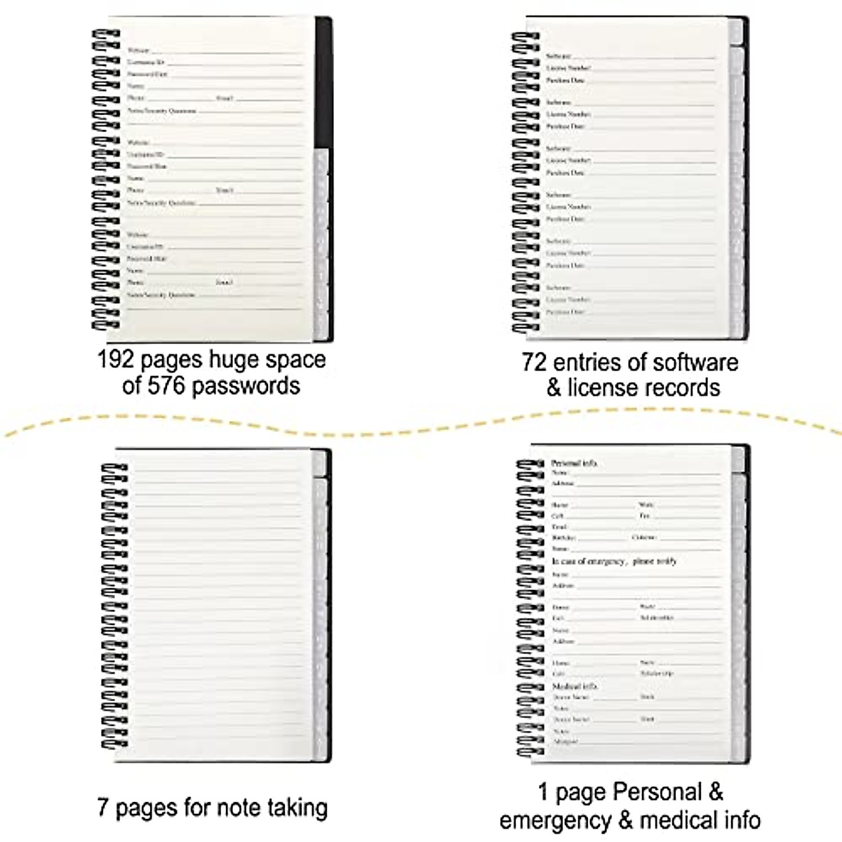 Spiral Password Book with Alphabetical Tab, 576 Entries Internet Address Organizer for Online Login Details, 5.9x8.4in Password Keepers, Untitled Password Notebook Large Print for Home or Office
