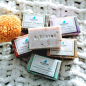 BLUEBYRD Soap Co. Cucumber & Mint Exfoliating Soap Bar, 100% Vegan Cold Press Large Soap Bars, Scented with Premium Essential Oils, Scrub Soap Bars for Men and Women, Exfoliate Body Naturally with Oatmeal, Shea Butter, Olive Oil, 8.6oz(CUCUMBER & MINT)