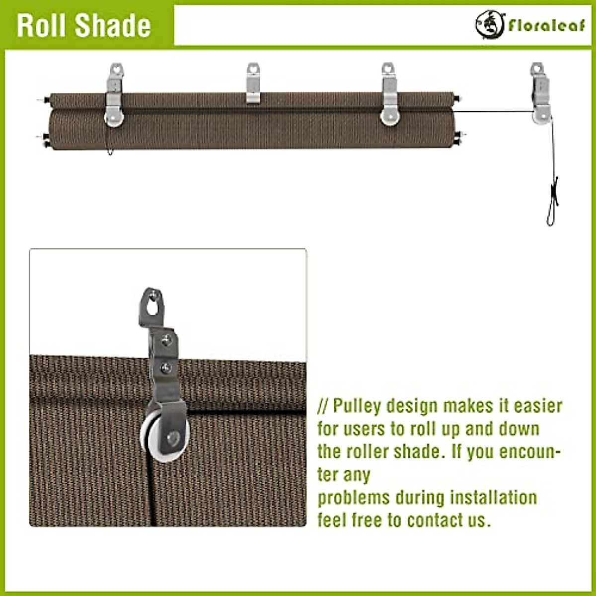 FLORALEAF Outdoor Roller Shades 4'W x 6'H Window Blinds for Porch Screen Deck Pergola Patio Balcony Gazebo Privacy Sunshade Roll Up Outdoor, Brown