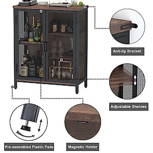 BON AUGURE Coffee Bar Cabinet for Liquor, Small Storage Cabinet for Home Kitchen, Farmhouse Buffet Sideboard Table Station, Whiskey Alcohol Cabinets for Dining Living Room (2 Doors, Rustic Oak)
