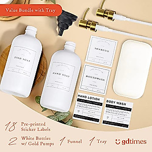 Dish Soap Dispenser for Kitchen, Hand Soap Dispenser Tray, Gold Soap Dispenser Bathroom, Mouthwash Dispenser Shampoo and Conditioner Dispenser, Glass Soap Dispenser Kitchen Soap Dispenser Set