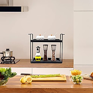 Black 2 Tier Bathroom Counter Organizer, Wood Bathroom Organizer Countertop Bathroom Counter Trays Vanity Organizer, Bathroom Sink Organizer Kitchen Organizer for Countertop Coffee Station Organizer