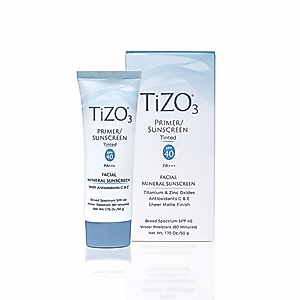 TiZO3 Facial Mineral Sunscreen and Primer, Tinted Broad Spectrum SPF 40 with Antioxidants, Sheer matte finish, Fragrance-Free, Oil-Free, Dermatologist-recommended, PA+++ 1.75 oz