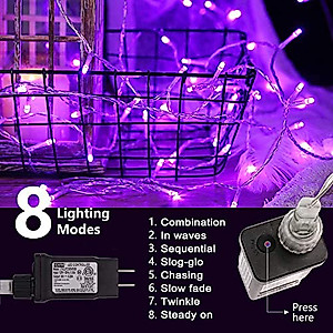 LED Icicle Christmas Lights Outdoor/Indoor 32.8ft 8 Modes Fairy Lights 60 Drops with 300 LED Perfect Ratio, Dripping Eaves Curtain Lights, for Xmas Garden Wedding Patio Party Decorations, Purple
