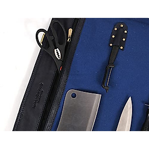 Leather Knife Roll Storage Bag, Elastic and Expandable 10 Pockets, Adjustable/Detachable Shoulder Strap, Travel-Friendly Chef Knife Case (Detroit, Canvas)