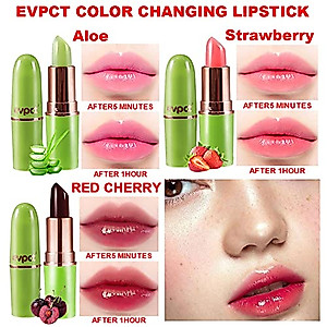 evpct 3Pcs Aloe Vera Strawberry Black Red Cherry Lip Balm Color Changing Lipstick Set PH Mood Magic Lipstick Long Lasting waterproof 24 hour labiales magicos pintalabios permanente 24 horas originales