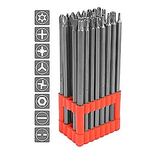 Sunplux Extra Long Security Bit Set 32-Piece, 6” Long Shank Tamper Proof Torx Bit Set, CRV Steel Drill Bit Set with Holder