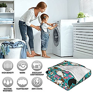 Australian Shepherd Dogs Flowers Throw Blanket Warm Ultra-Soft Micro Fleece Blanket for Bed Couch Living Room