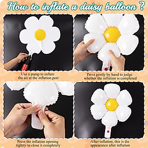 Daisy Balloons- 14Pcs Daisy Flower Foil Balloons for One or Two Groovy Party Decorations Girls Daisy Themed Birthday Party Baby Shower Wedding Daisy Balloons Decorations White