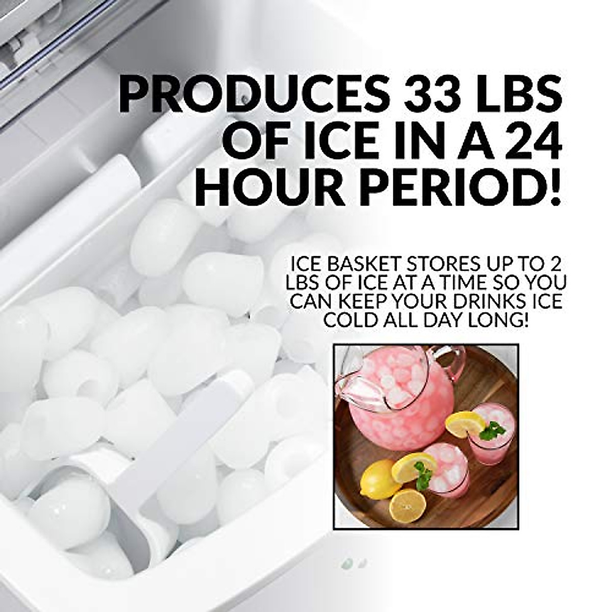 Igloo Electric Countertop Ice Maker Machine - Automatic and Portable - 33 Pounds in 24 Hours - Ice Cube Maker - Ice Scoop and Basket - Ideal for Iced Coffee and Cocktails - Stainless Steel