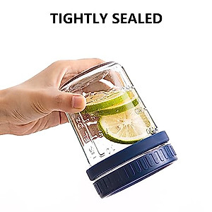 Vorey Pack of 4 Overnight Oats Containers with Lids and Spoons, 16 oz Glass Mason Jars with Measurement Marks, Large Capacity Reusable Airtight Storage, Gray, White, Blue and Green